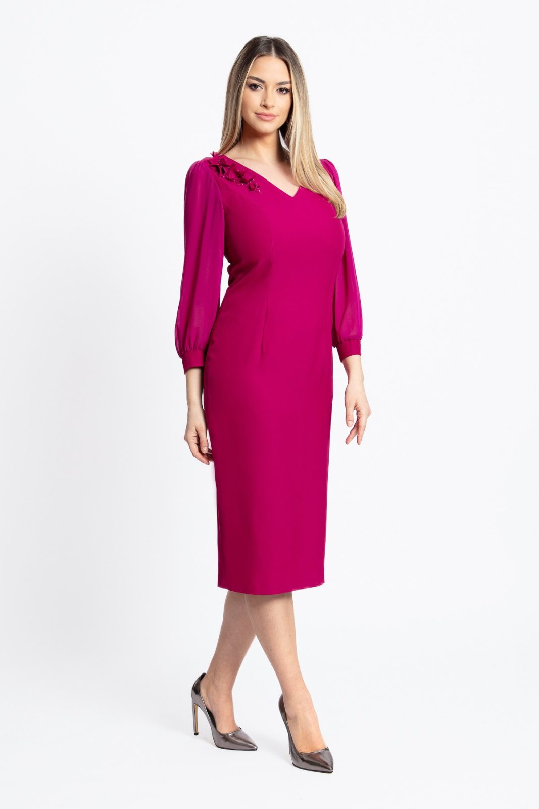 Rochie eleganta din tesatura ciclam