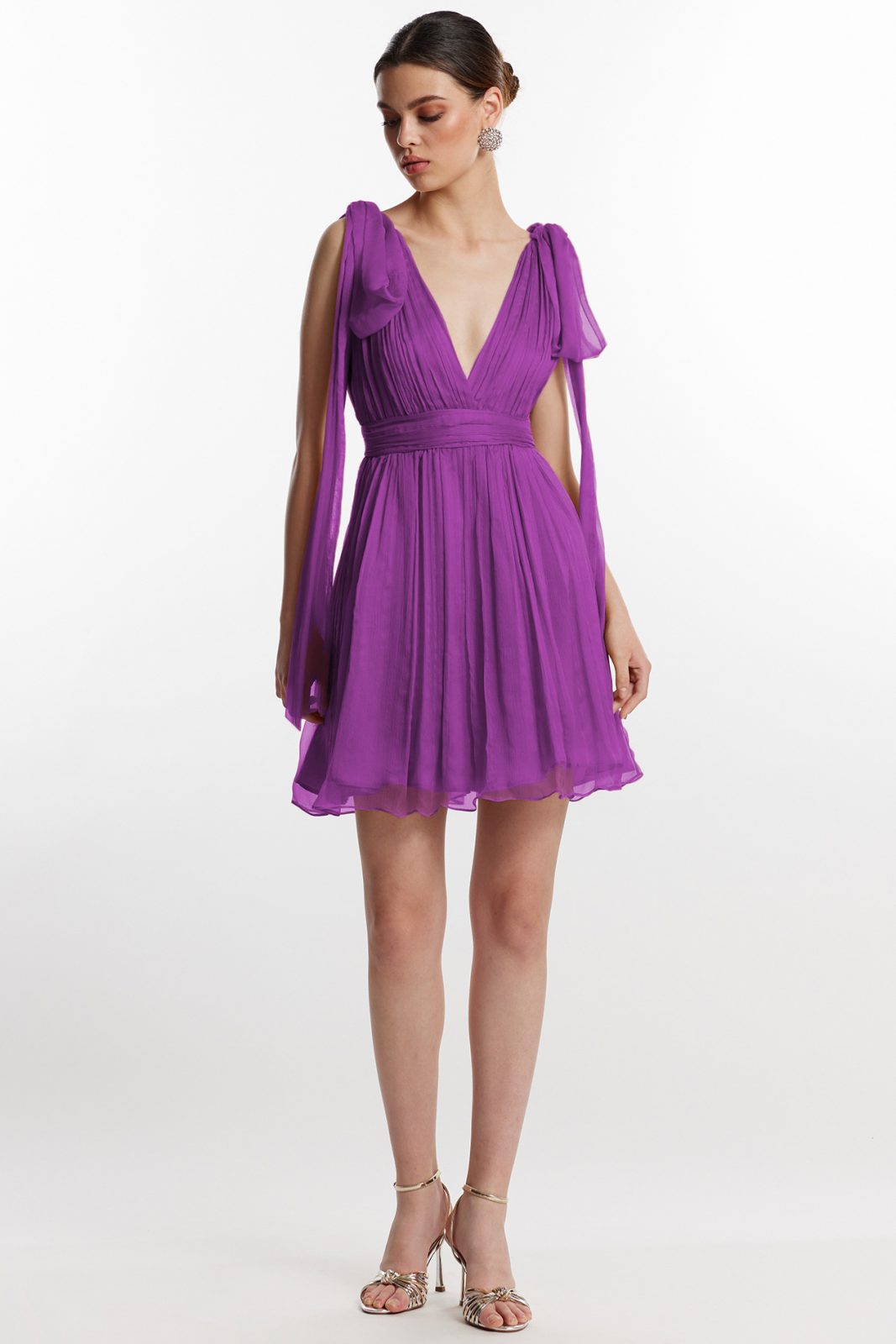 Rochie scurta eleganta din matase mov Temple